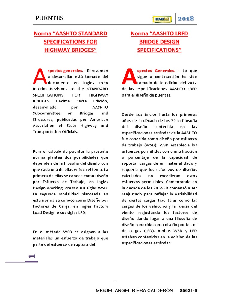 Práctico 1 Norma AASHTO Estándar y LRFD | PDF | Hormigón | Calle