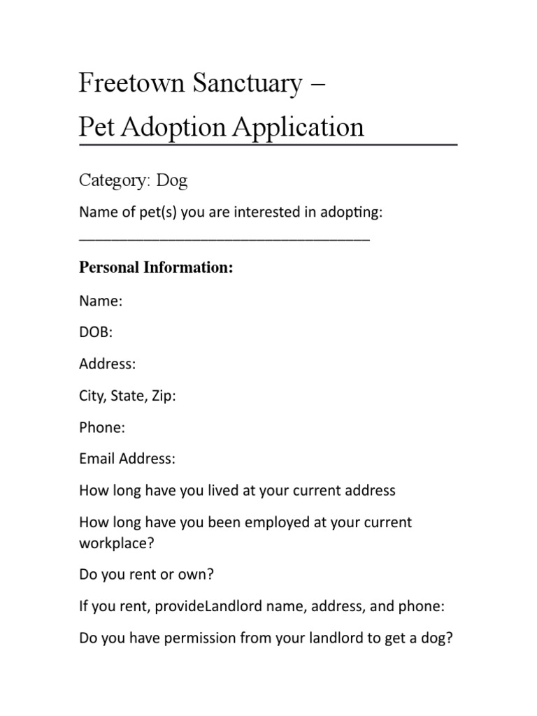Dog Adoption Application Form | PDF