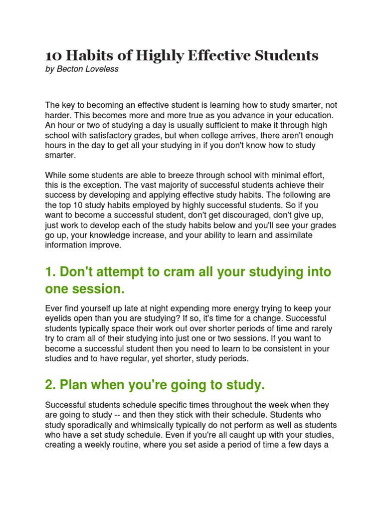 10 Habits of Highly Effective Students: A Guide to Developing Proven ...