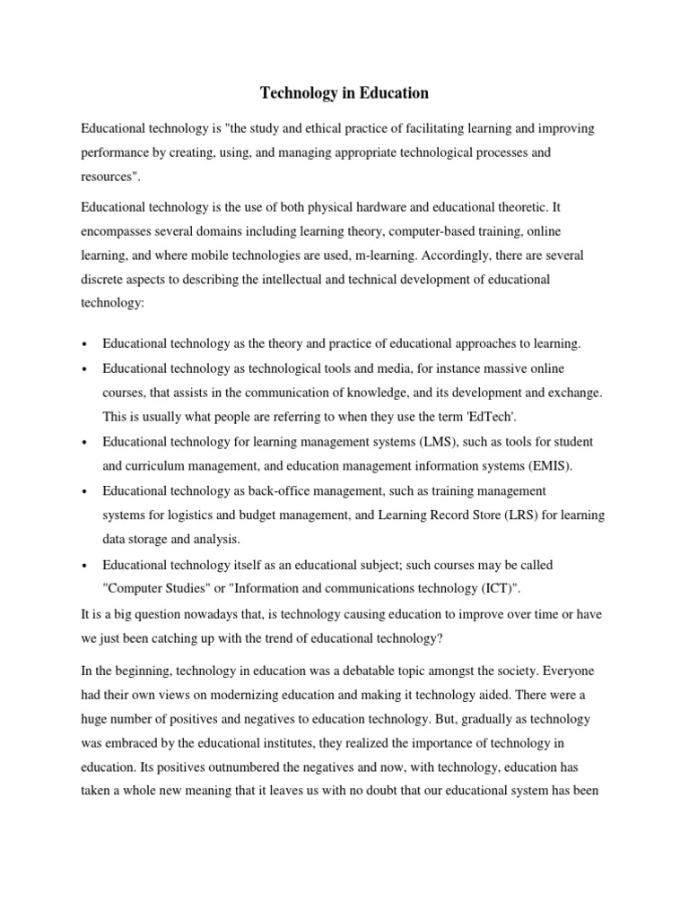 Technology in Education | PDF | Educational Technology | Learning