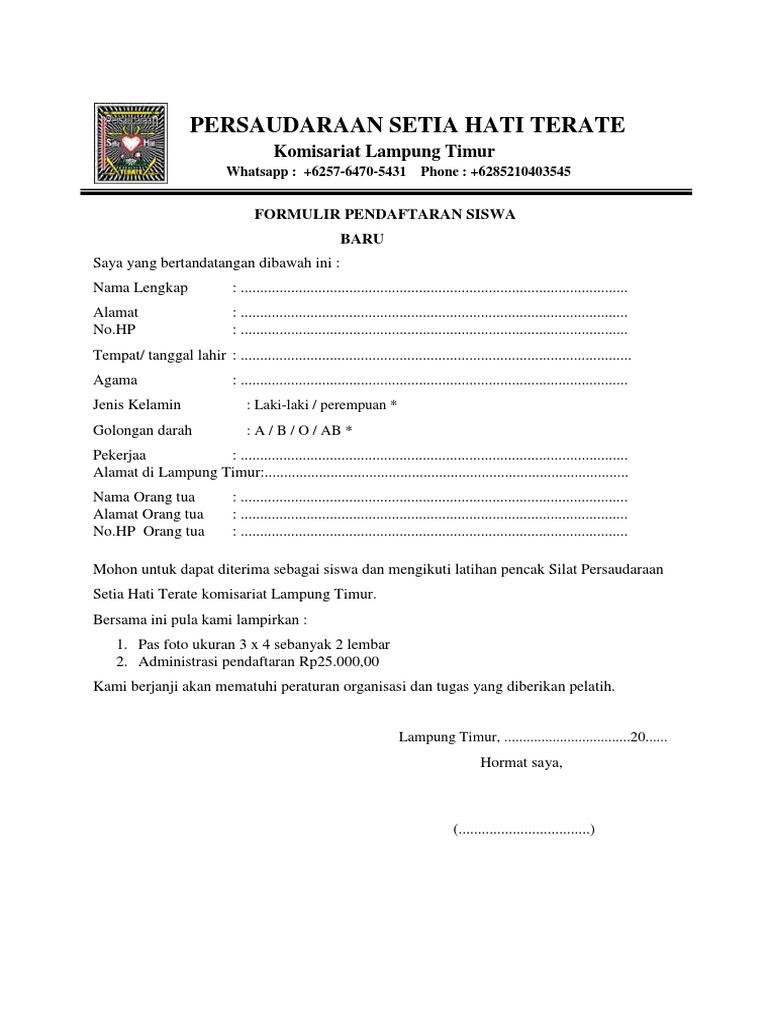Formulir Pendaftaran PSHT | PDF