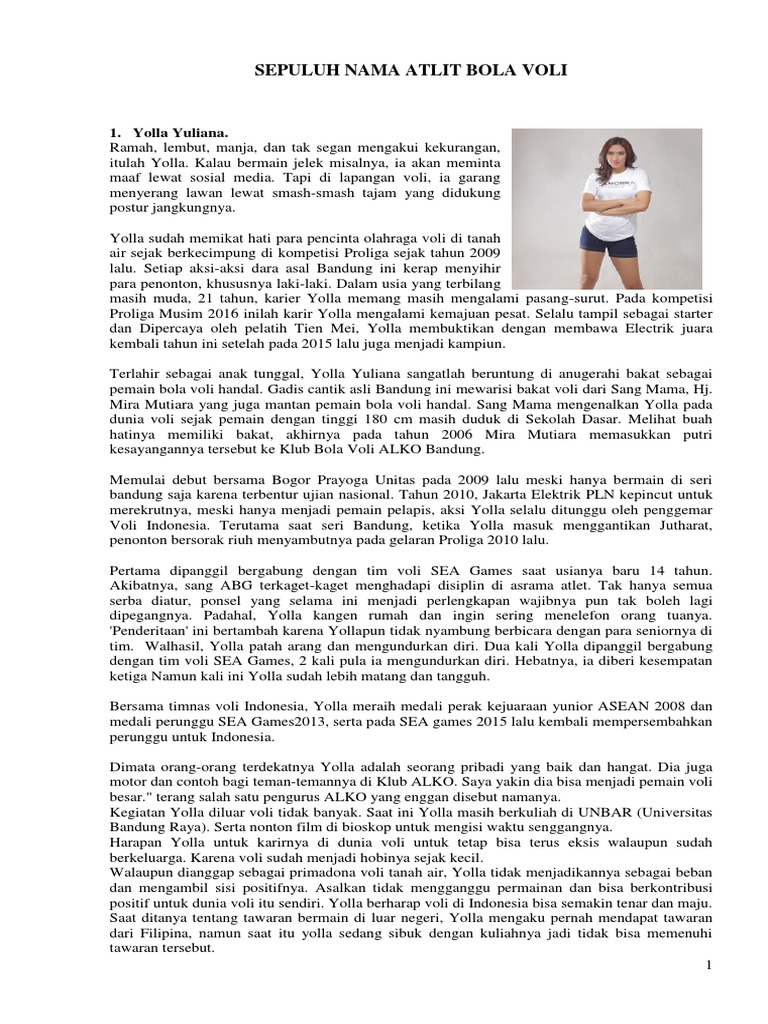 Sepuluh Nama Atlit Bola Voli | PDF