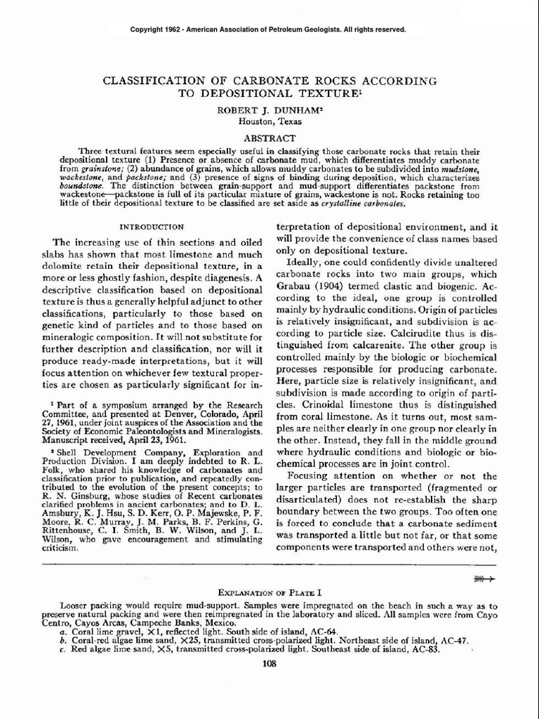 01 Classificacao Carbonatos Dunham CLASSIFICATION OF CARBONATE ROCKS ...