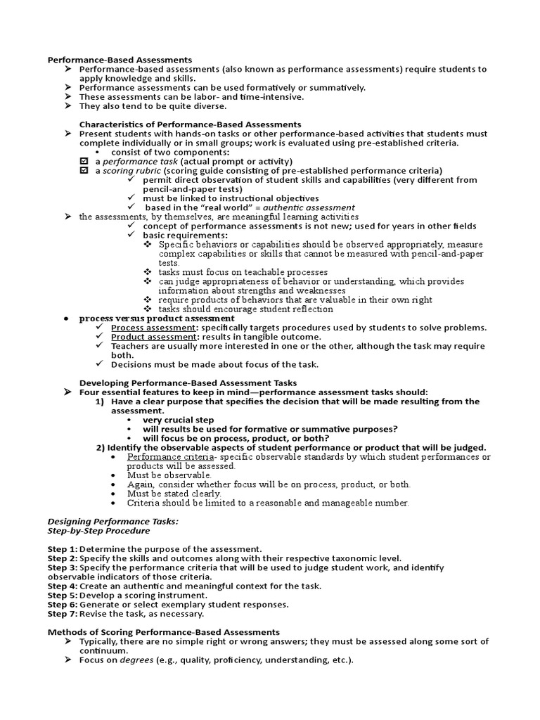 Designing Performance Tasks: Step-by-Step Procedure | PDF | Educational ...