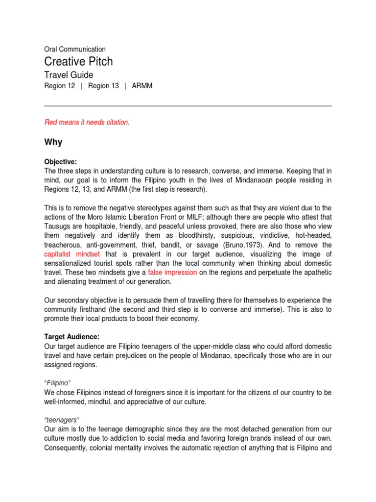 Creative Pitch: Travel Guide | PDF | Philippines | Communication