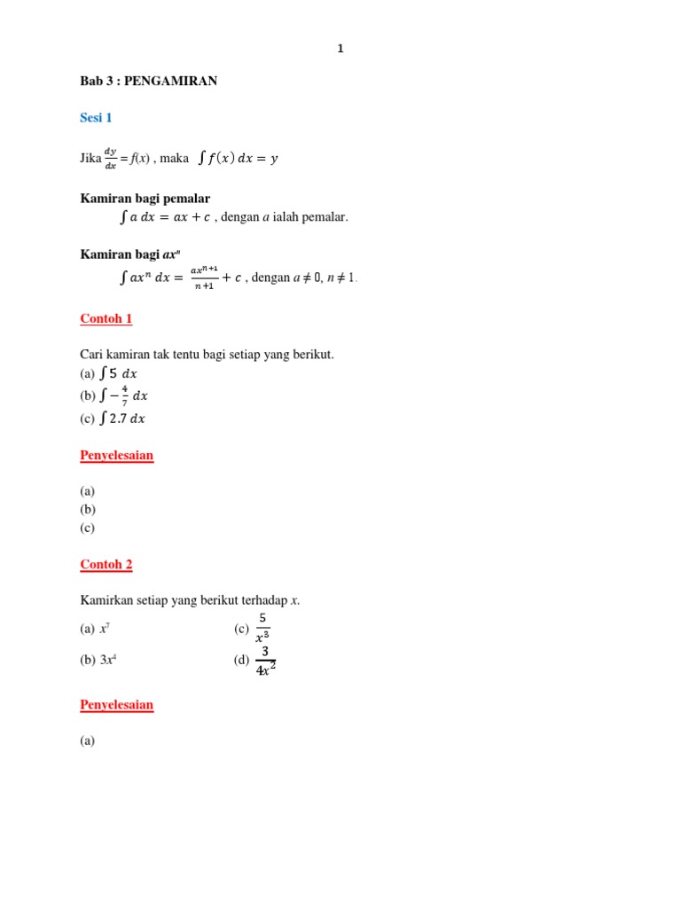 Nota Pelajar Bab 3 Pengamiran | PDF