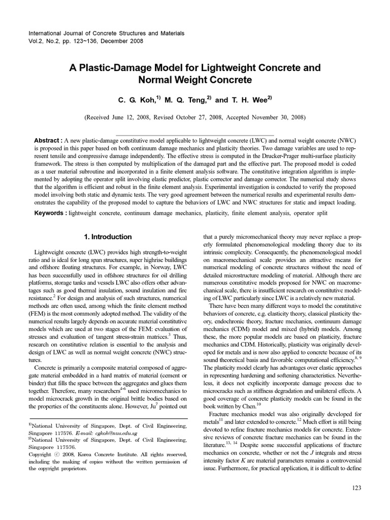 A Plastic-Damage Model for Lightweight Concrete and Normal Weight ...