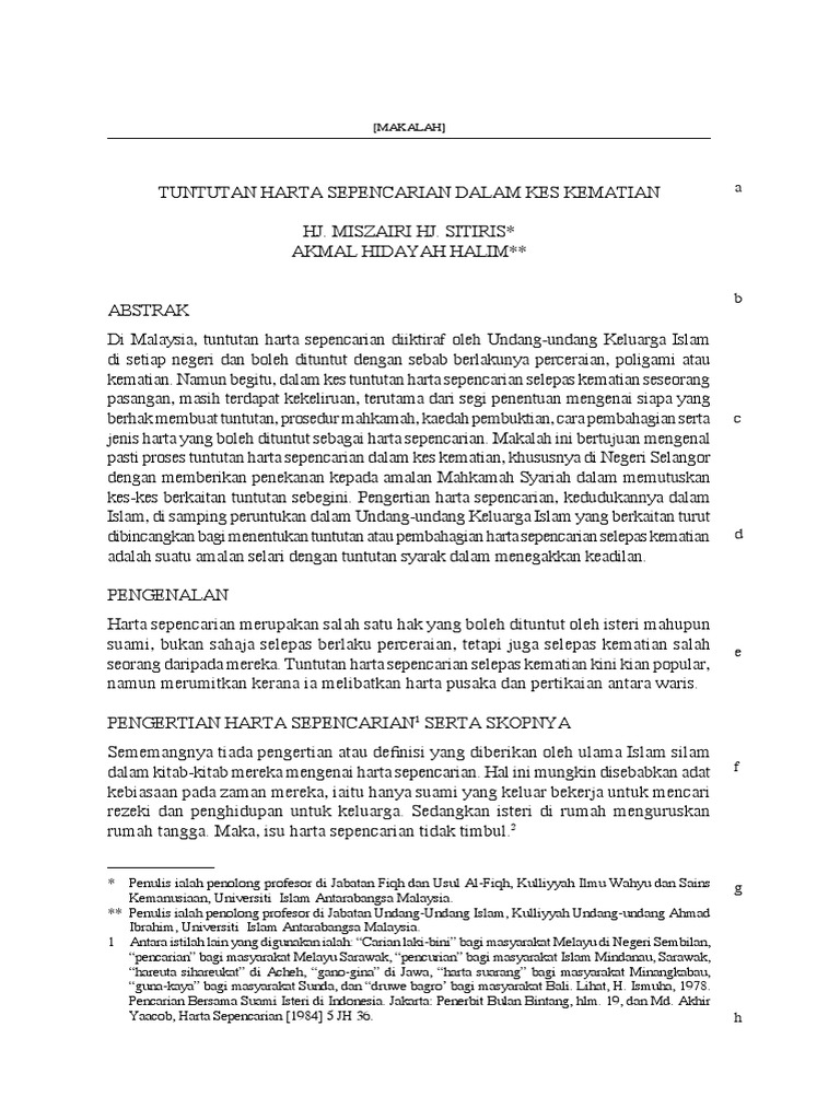 Tuntutan Harta Sepencarian Miszairi Dan Akmal Hidayah PDF | PDF