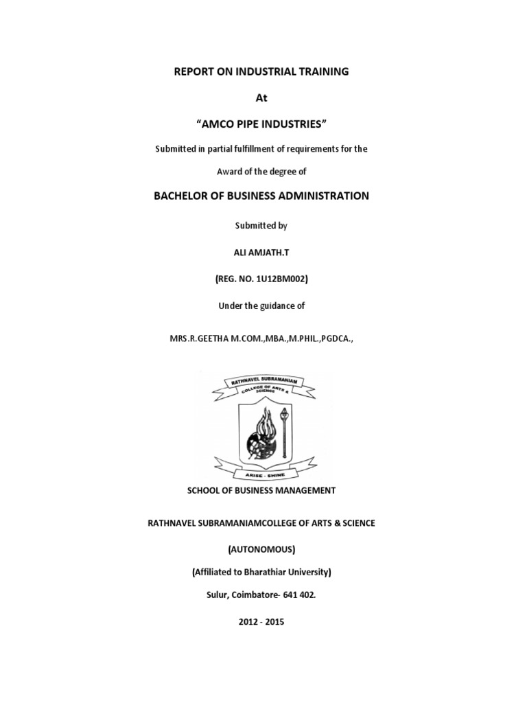 Report On Industrial Training at "Amco Pipe Industries" | PDF ...