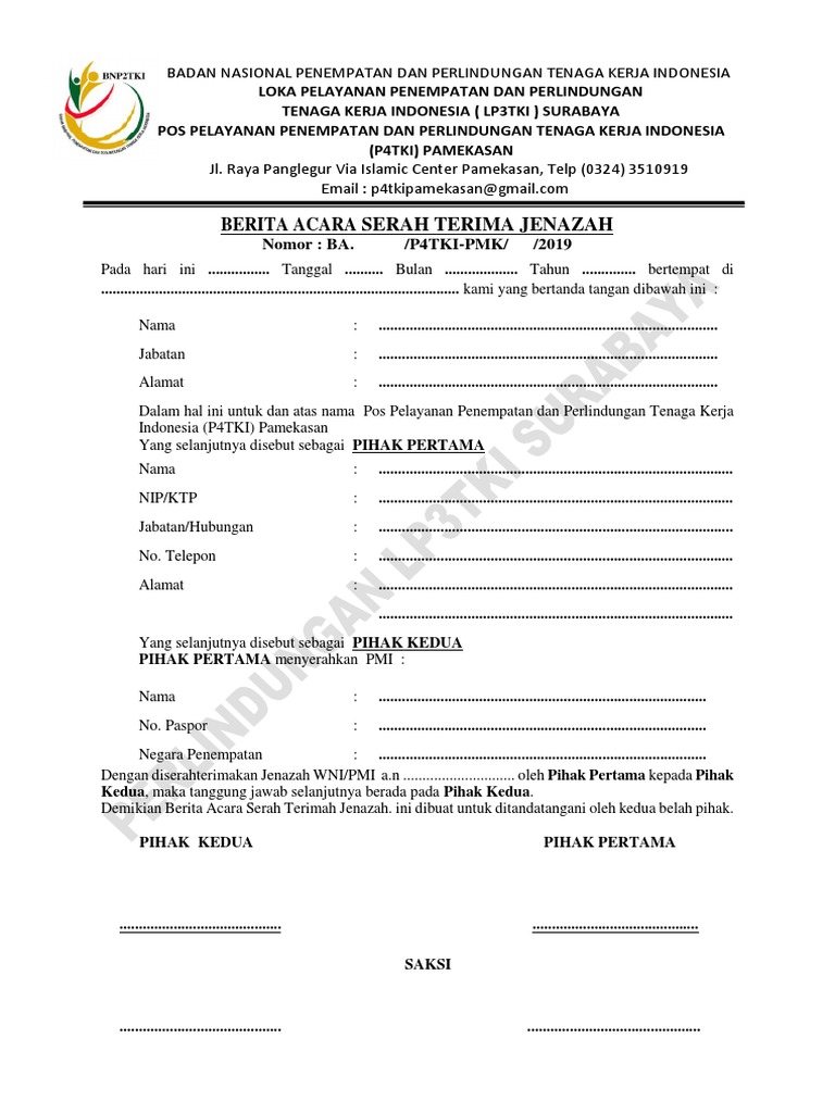 Ba Serah Terima Jenazah P4 PMK | PDF