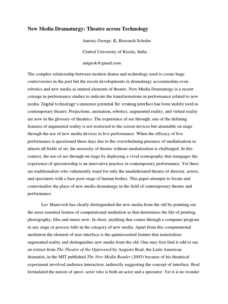New Media Dramaturgy: Theatre Across Technology | PDF | Augmented ...