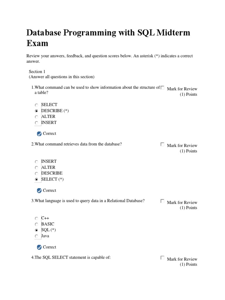 Database Programming With Sql Midterm Exam Pdf Software Engineering 0700