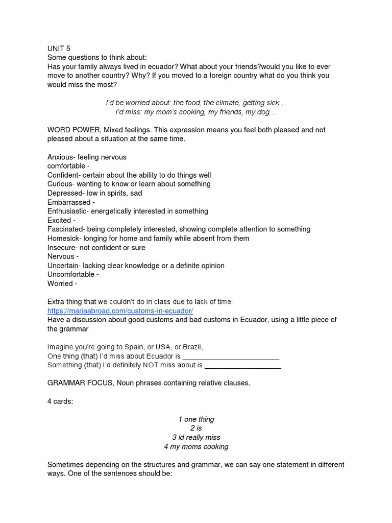 Copia De Unit 5 Teacher S Notes Pdf Noun Phrase