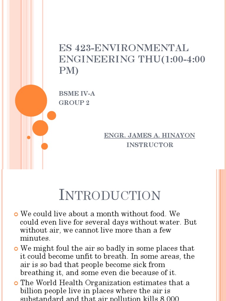 Es 423-Environmental ENGINEERING THU (1:00-4:00 PM) : Bsme Iv-A Group 2 ...