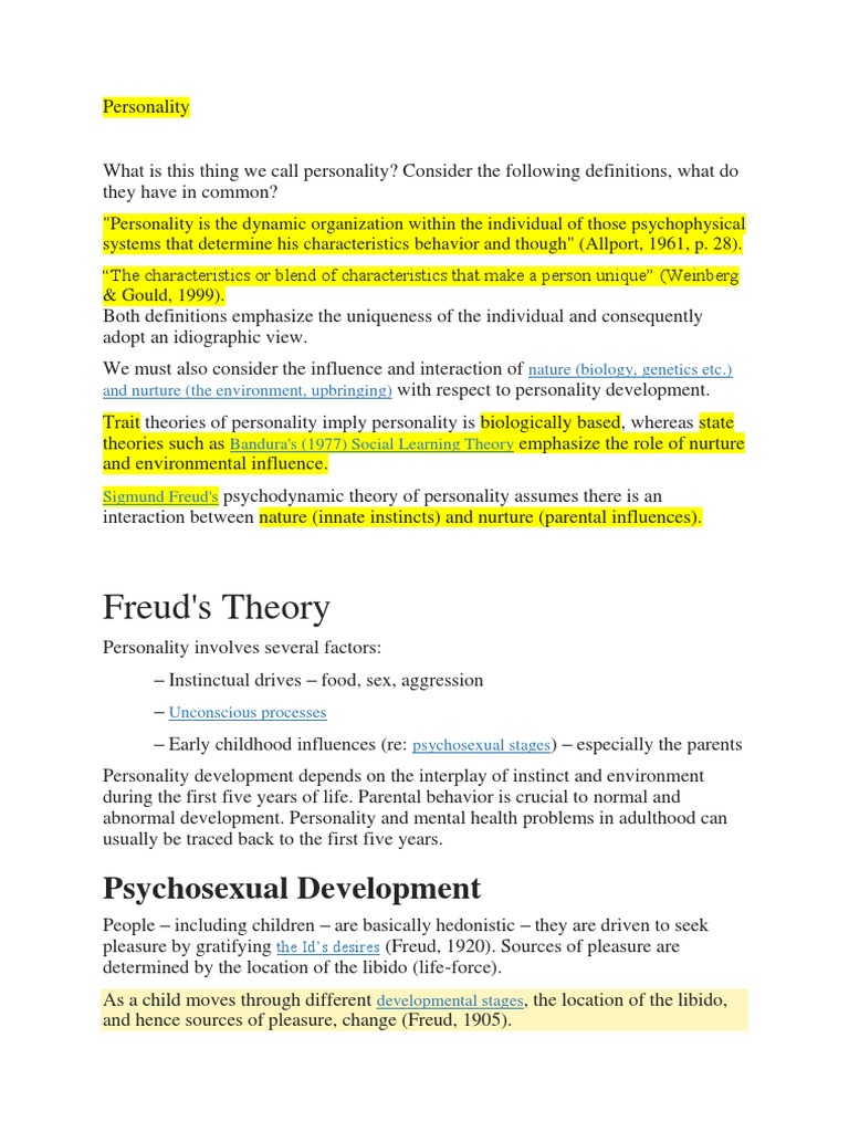 Freud's Theory: Psychosexual Development | PDF | Personality Psychology ...