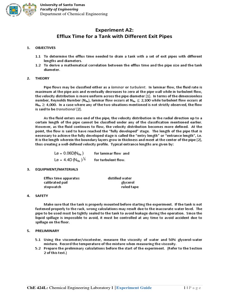 Expt Guide A2 - Efflux Time | PDF | Laminar Flow | Dynamics (Mechanics)