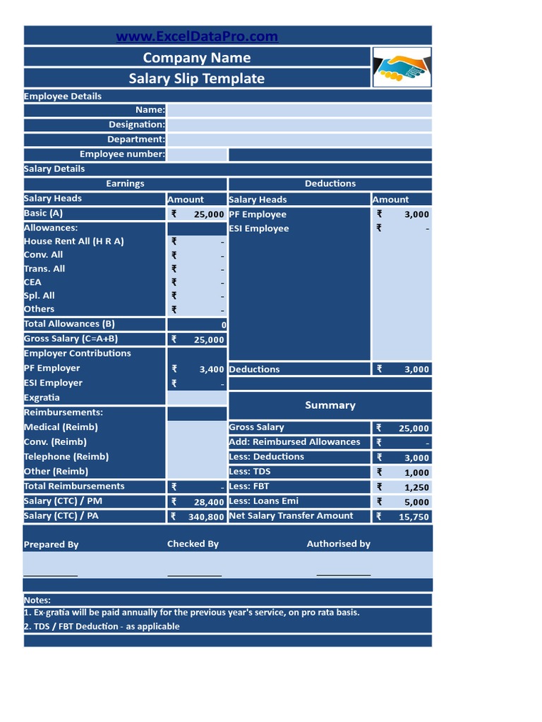 Salary Slip Template for ₹25,000 PM | PDF | Finance & Money Management