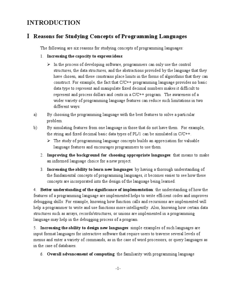 Reasons For Studying Concepts of Programming Languages | PDF ...