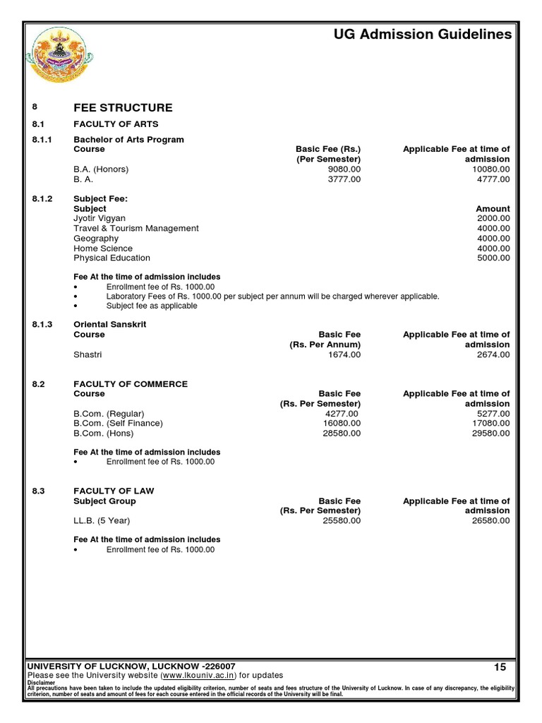 Fee Structure of BHU | PDF | Bachelor Of Arts | Bachelor's Degree