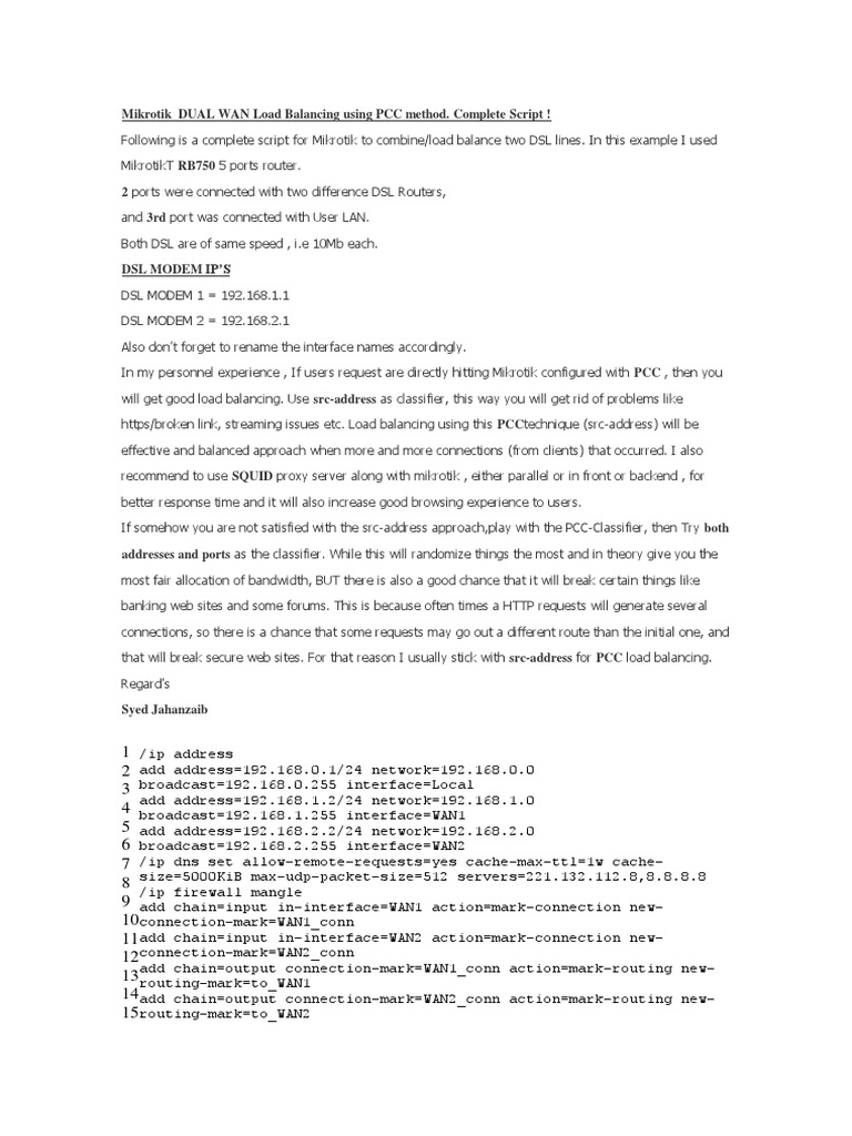 Mikrotik DUAL WAN Load Balancing Using PCC Method | PDF | Load Balancing (Computing) | Digital ...