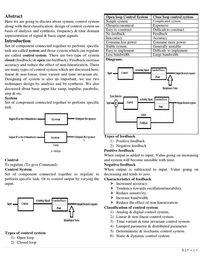 Diagram:: Open Loop Control System Close Loop Control System | Download ...