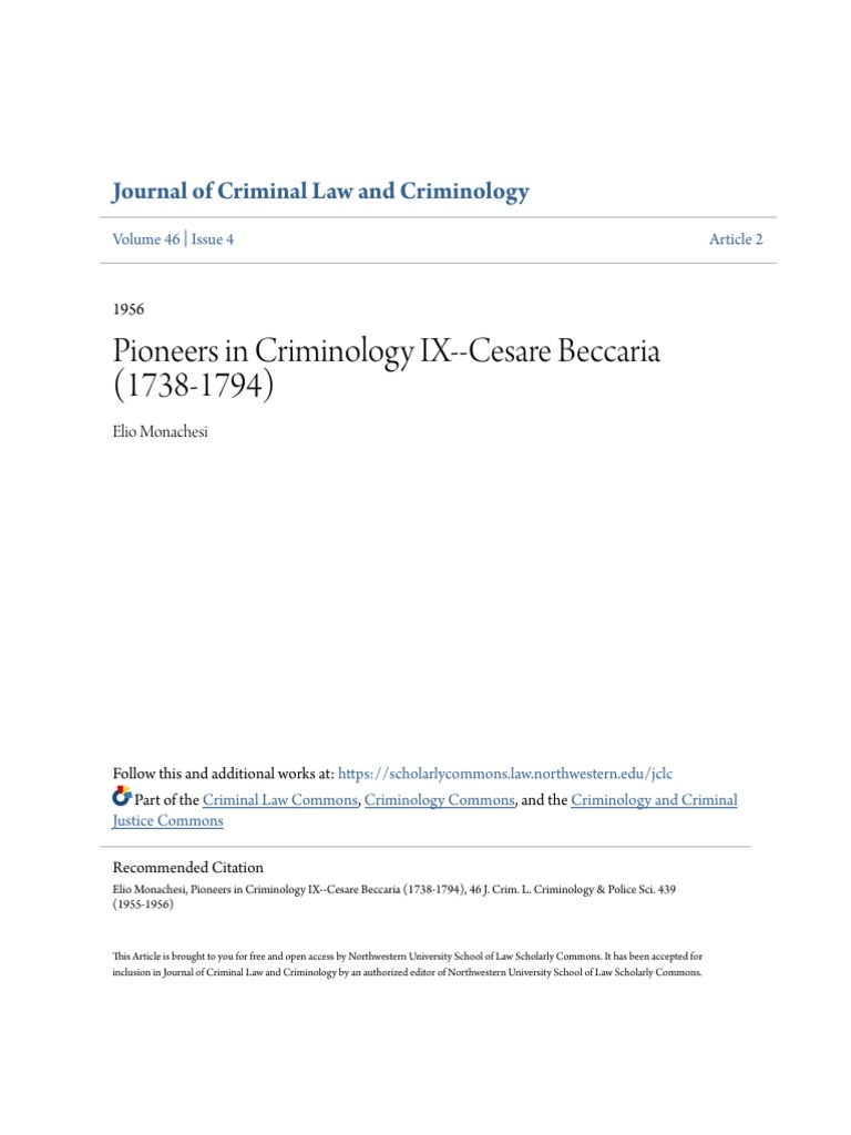 Pioneers in Criminology IX - Cesare Beccaria (1738-1794) PDF | PDF | Punishments | Deterrence ...