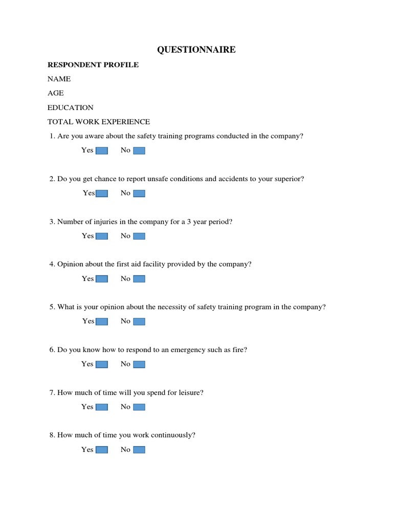 Questionnaire: Respondent Profile | PDF