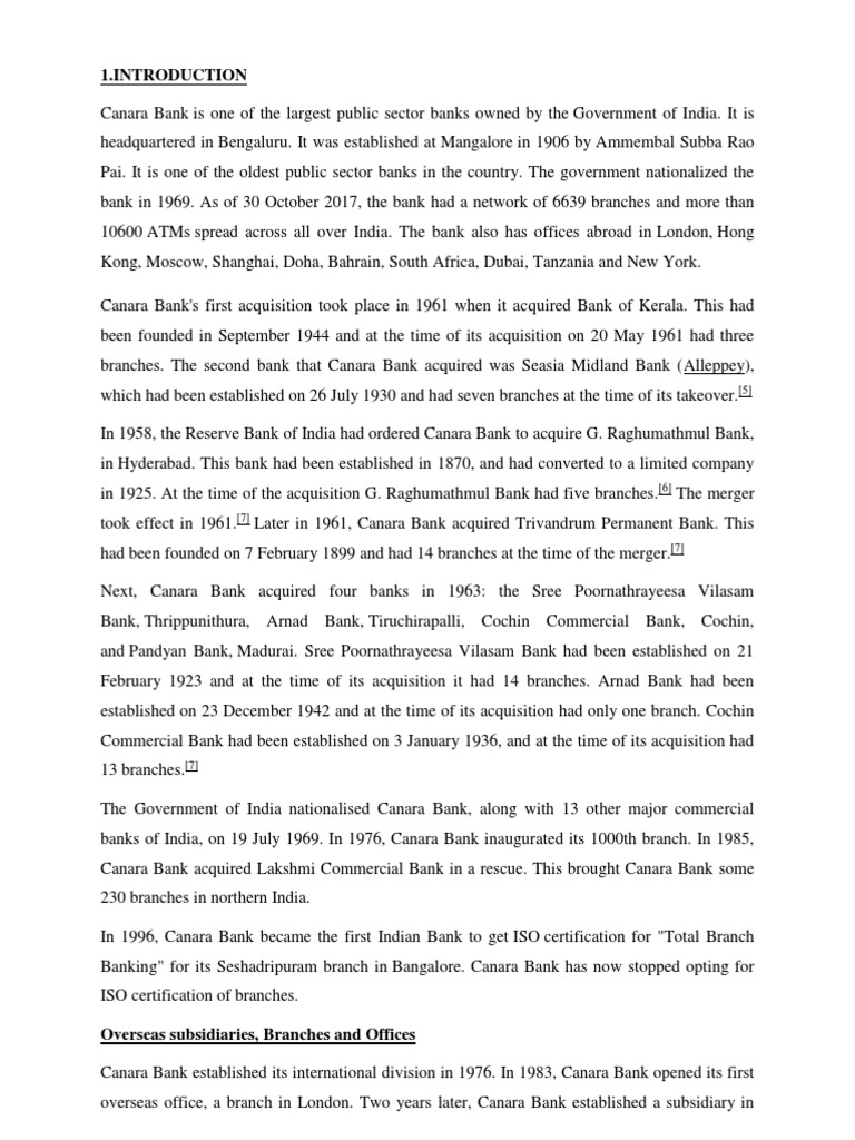 Canara Bank: History and Global Presence | PDF | Banking | Economies