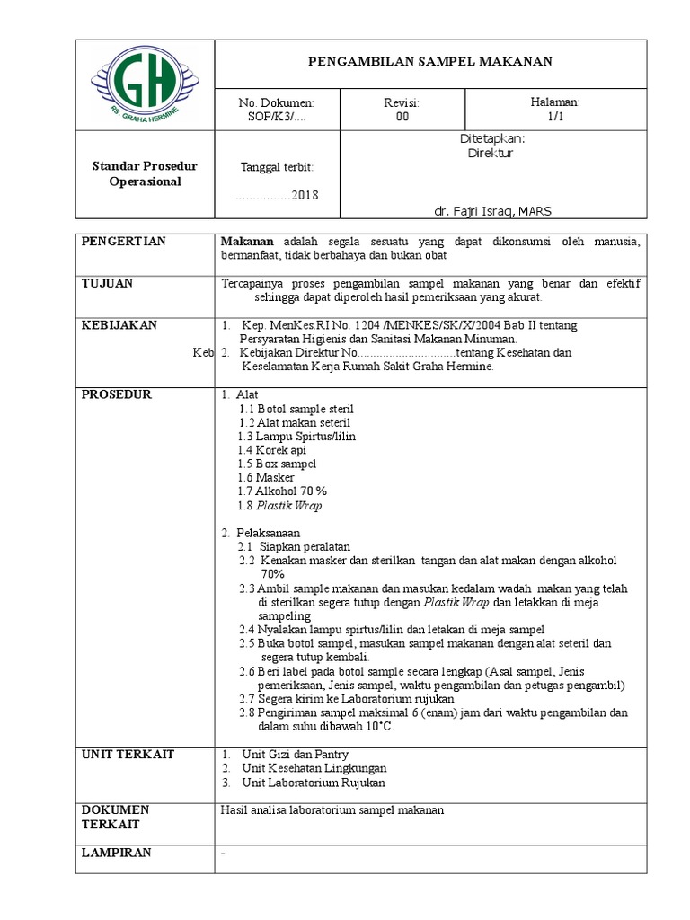 Prosedur Pengambilan Sampel Makanan | PDF