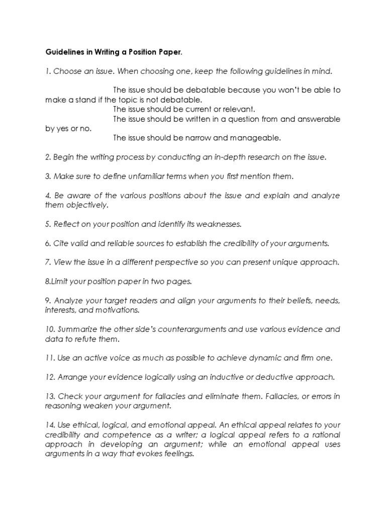 Guidelines in Writing A Position Paper | PDF