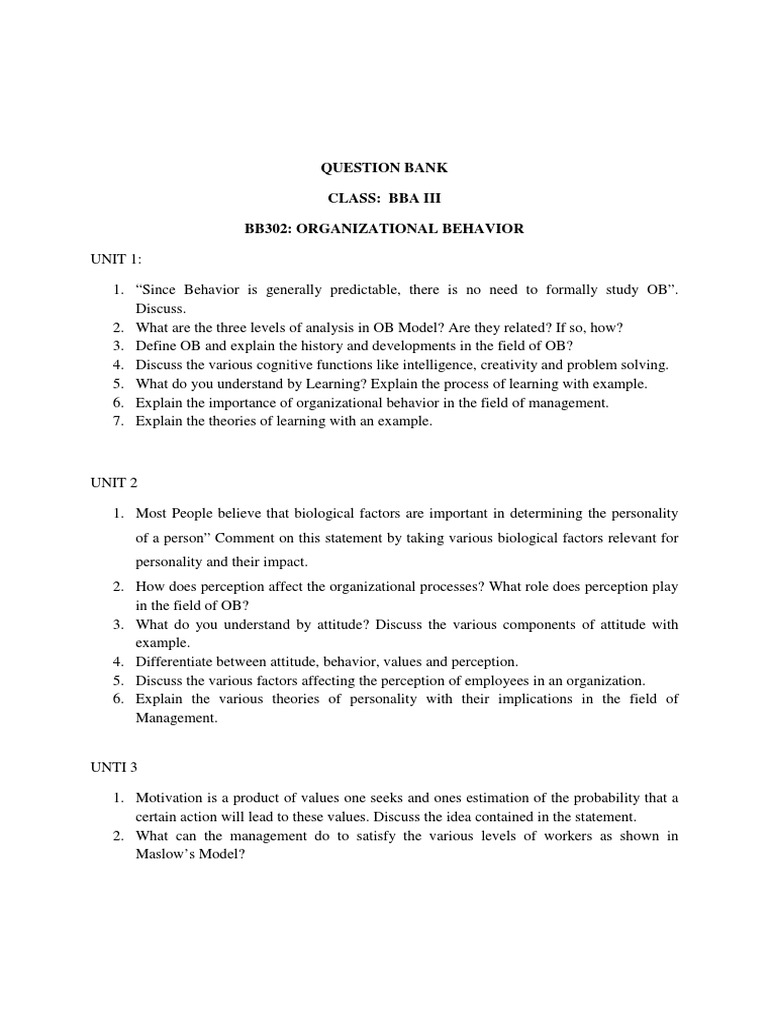 Ob Question Bank | PDF | Leadership | Organization Development