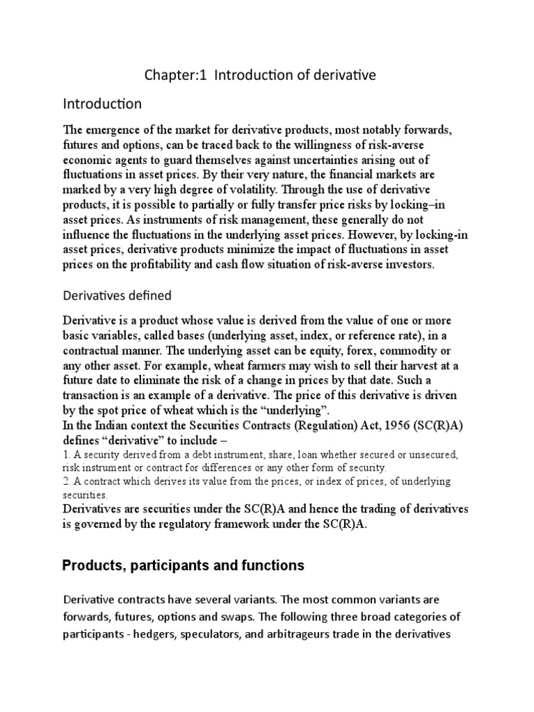 Chapter:1 Introduction of Derivative: Derivatives Defined | PDF ...