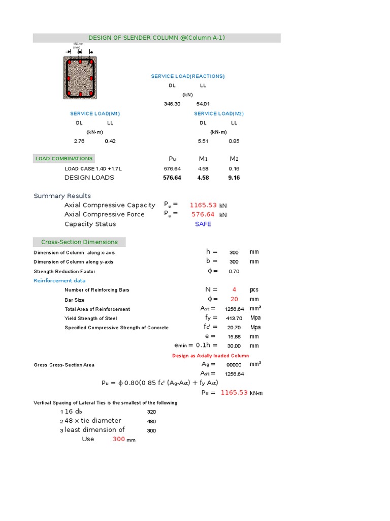 Design of Slender Column @ (Column A-1) : Summary Results | PDF ...
