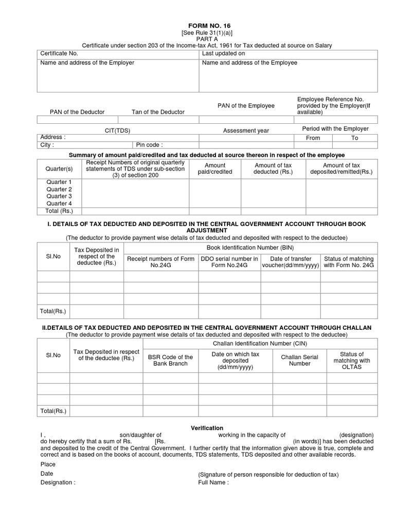 Form 16 | PDF | Tax Deduction | Salary