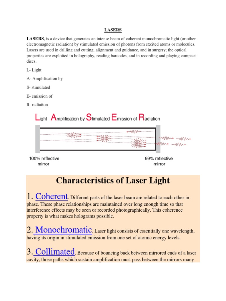 Characteristics of Laser Light: Coherent | PDF | Laser | Light
