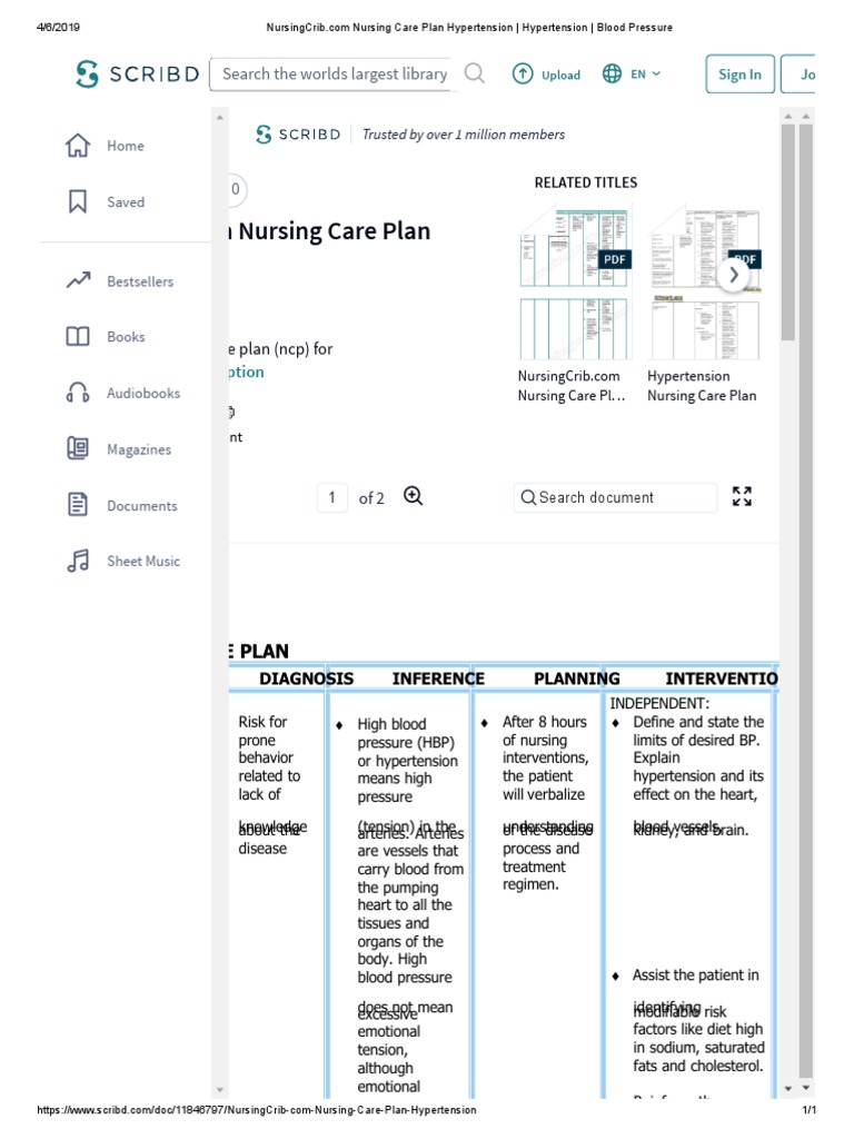 Nursing Care Plan Hypertension - Hypertension - Blood Pressure | PDF ...