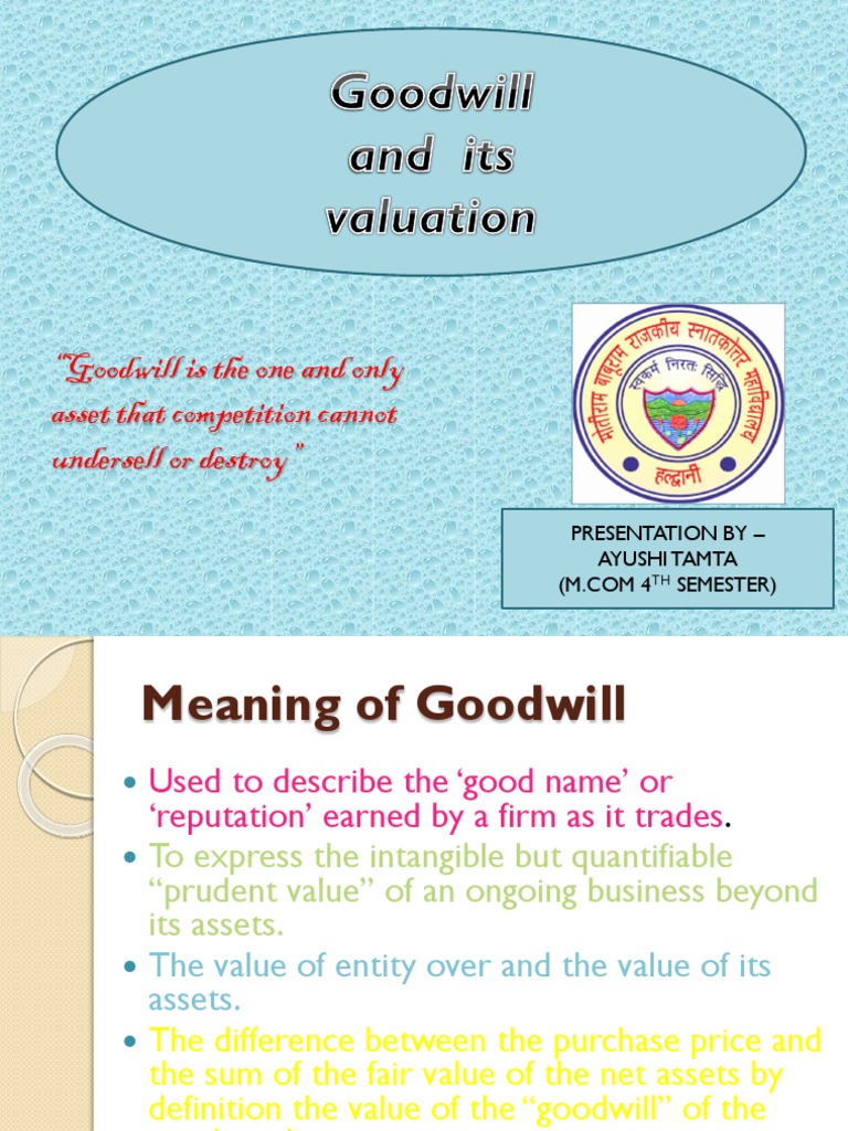 Goodwill and Its Valuation | PDF | Goodwill (Accounting) | Valuation ...