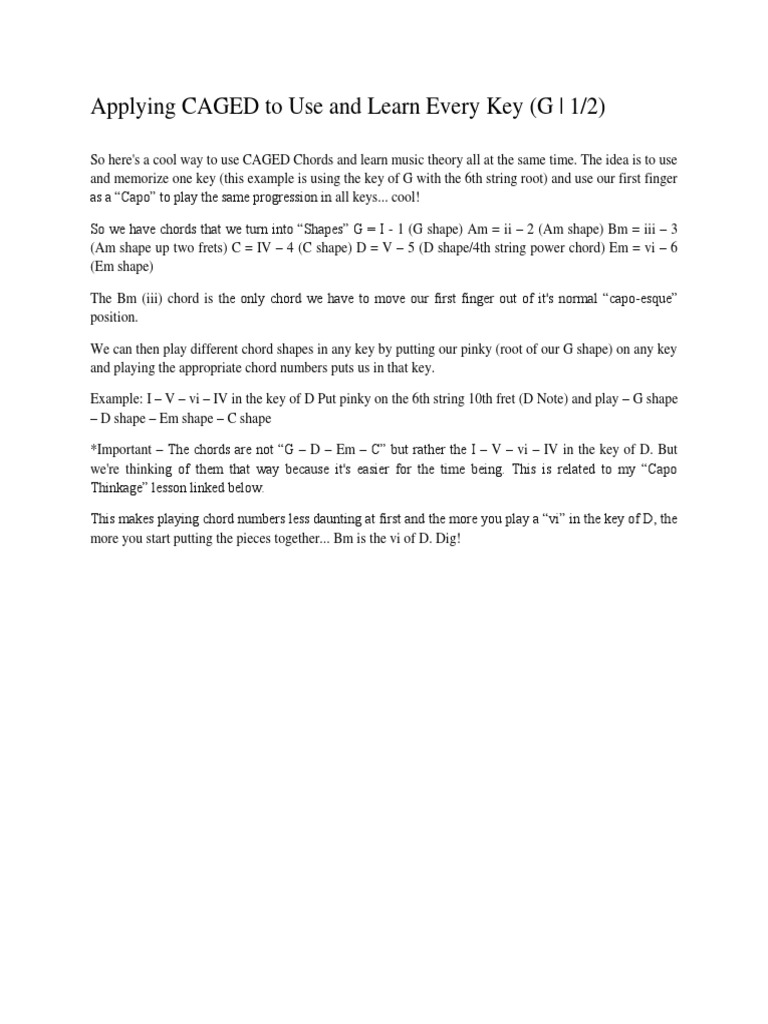 Applying CAGED To Use and Learn Every Key (G - 1/2) | PDF | Language ...