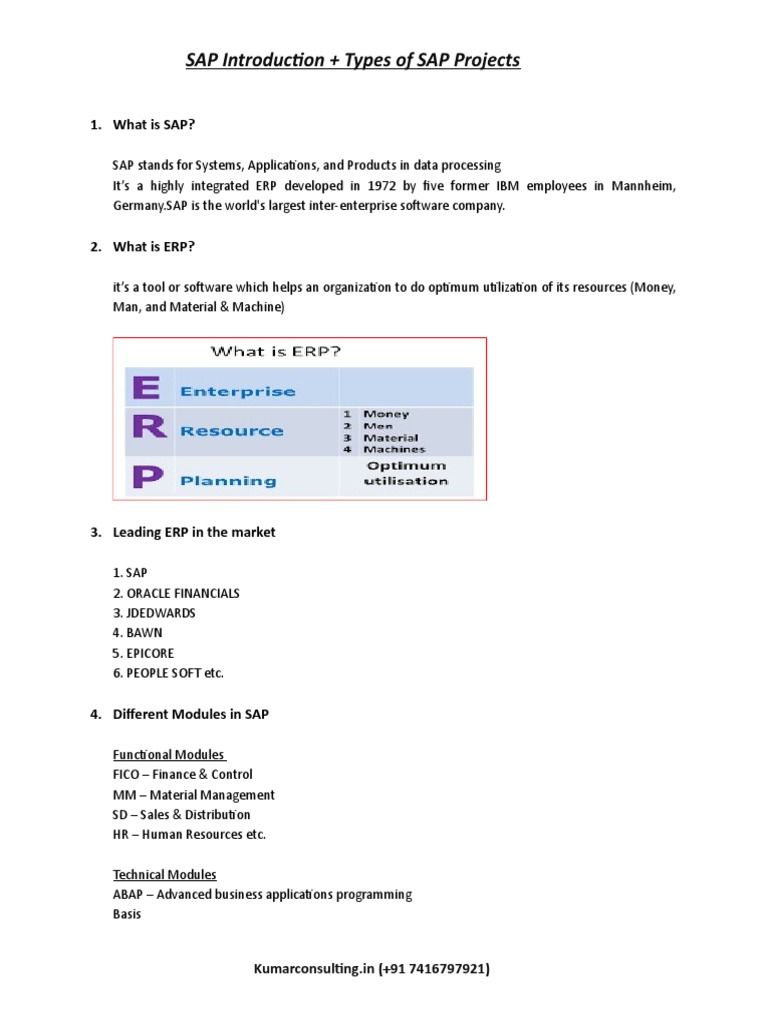 1 - SAP Introduction + Types of Project | PDF | Career & Growth