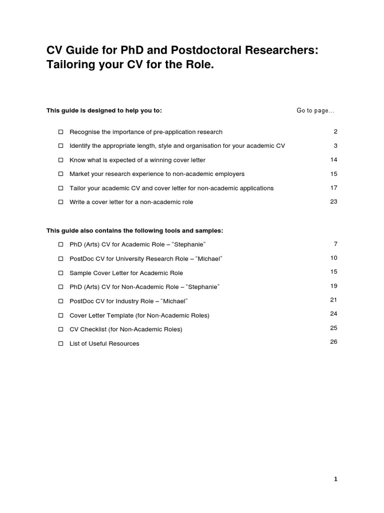 CV Guide For PHD and Postdoctoral Researchers | PDF | Résumé ...