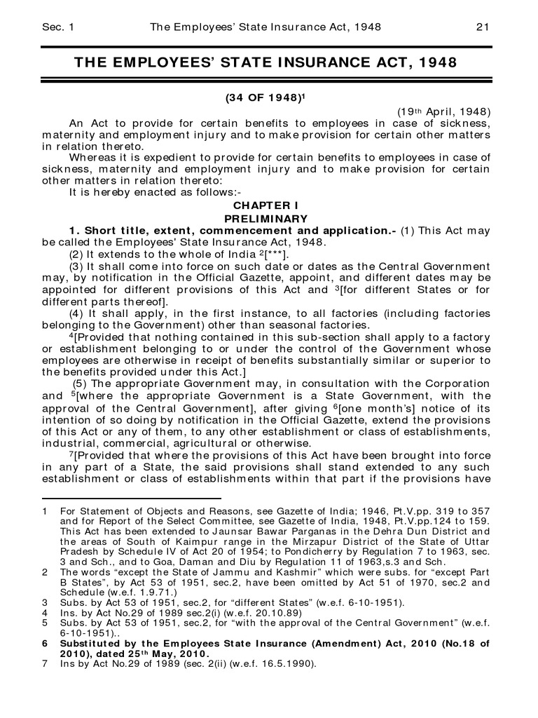 Employees State Insurance Act 1948 PDF | PDF | Government | Social ...