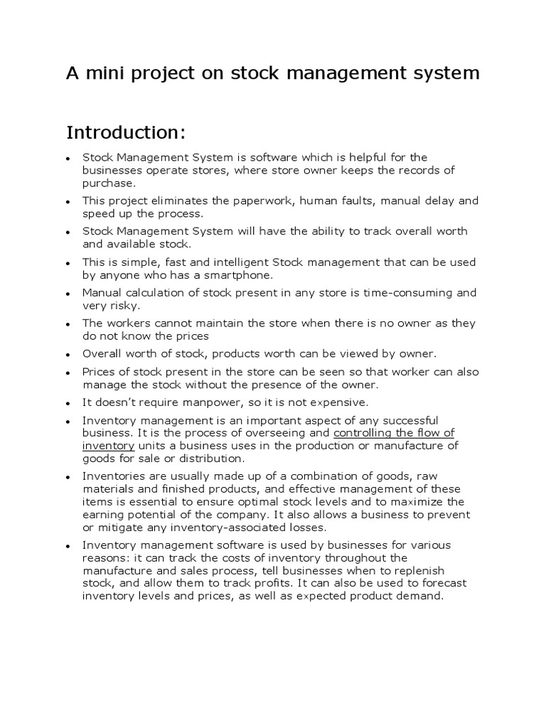 Stock Management System Overview | PDF | Inventory | Stocks