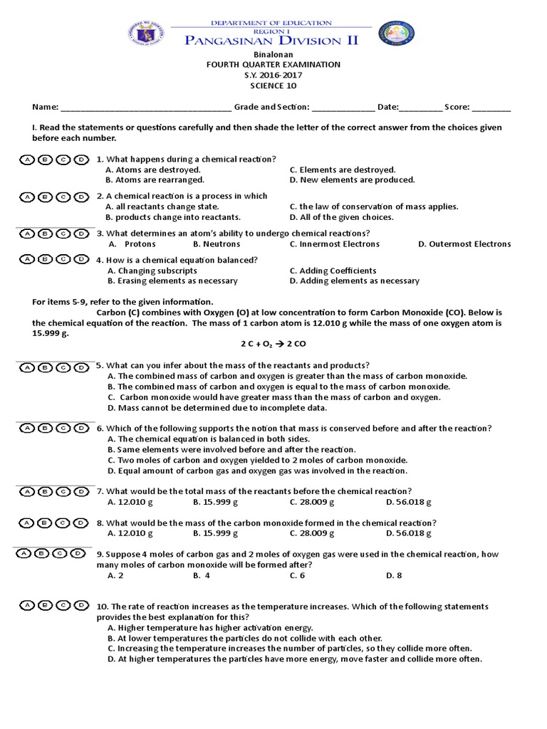 4thquarter Exam Science 10 | PDF | Biomolecules | Carbohydrates