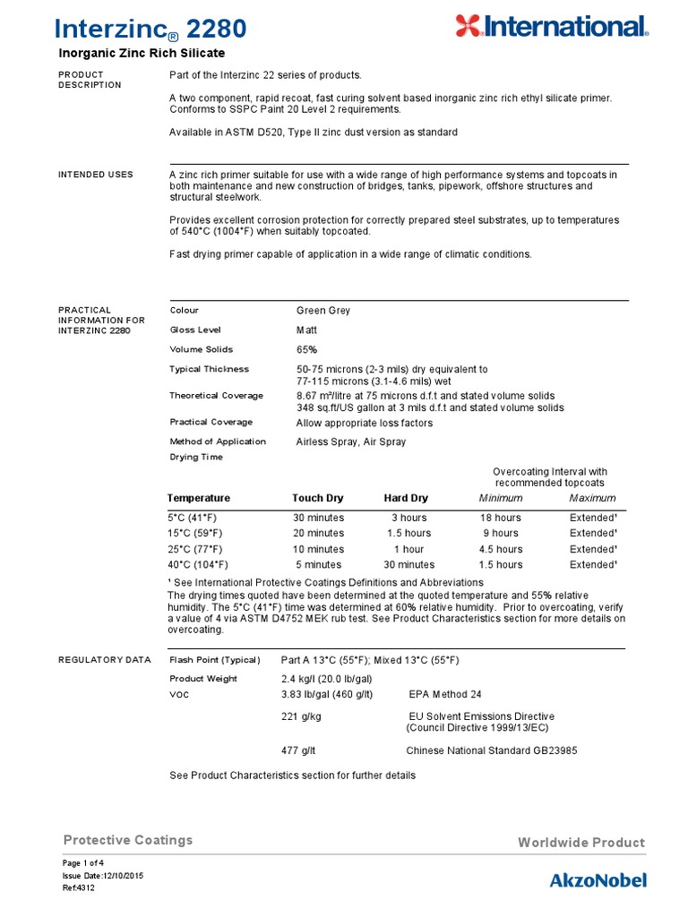 Interzinc 2280 Product Brochure | PDF | Paint | Relative Humidity