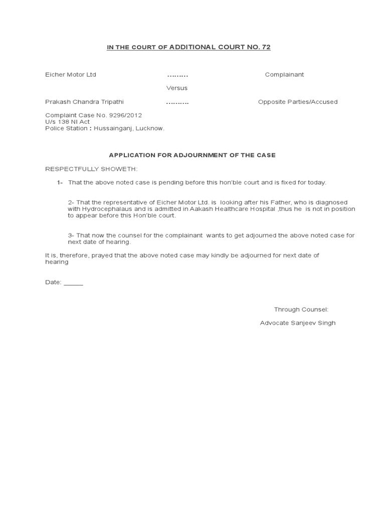 Court Case Adjournment Request | PDF | Judiciaries | Government