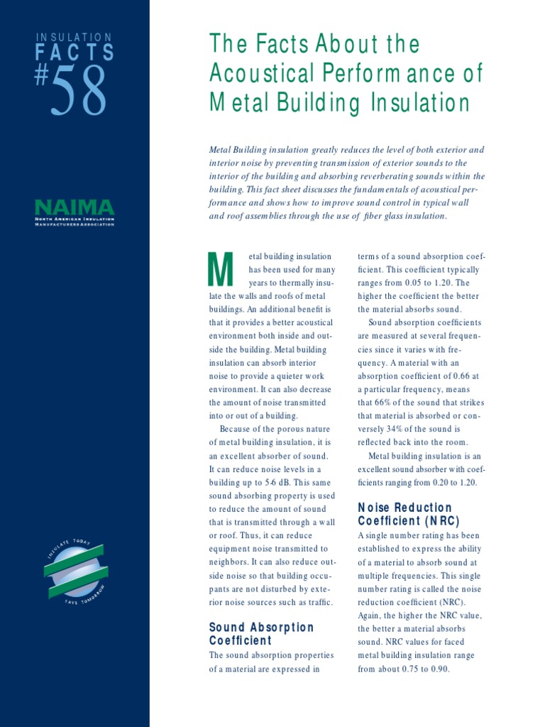 NAIMA - Facts About Metal Building Acoustic Insulation | PDF | Building ...