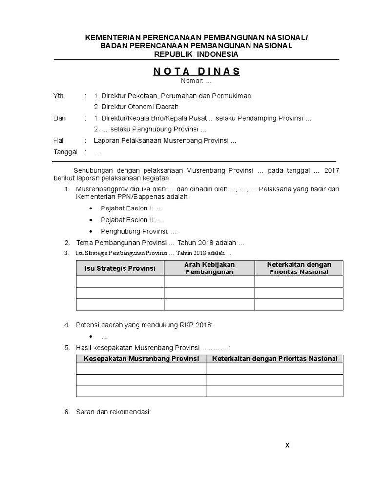 Template NOTA DINAS Laporan Musrenbangprov - v2703 | PDF