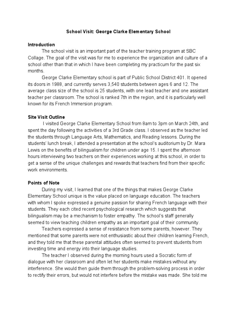 Visit Report | PDF | Teachers | Classroom