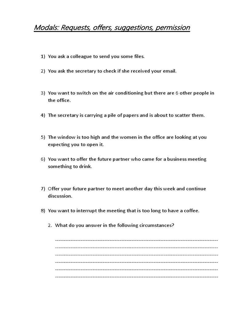 English Modal Verbs: Requests, Offers, Suggestions, Permission-Exercise ...