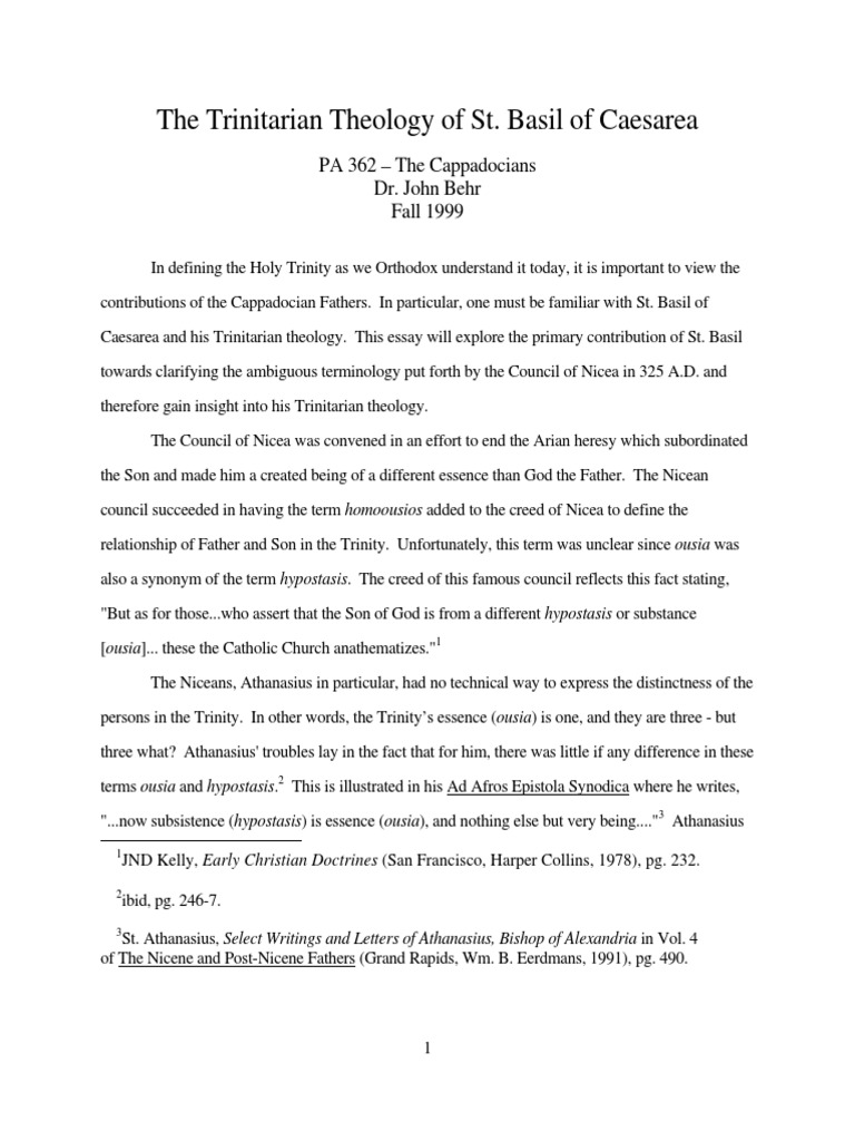 Behr - Trinitarian Theology of St. Basil of Caesarea | PDF | Trinity ...